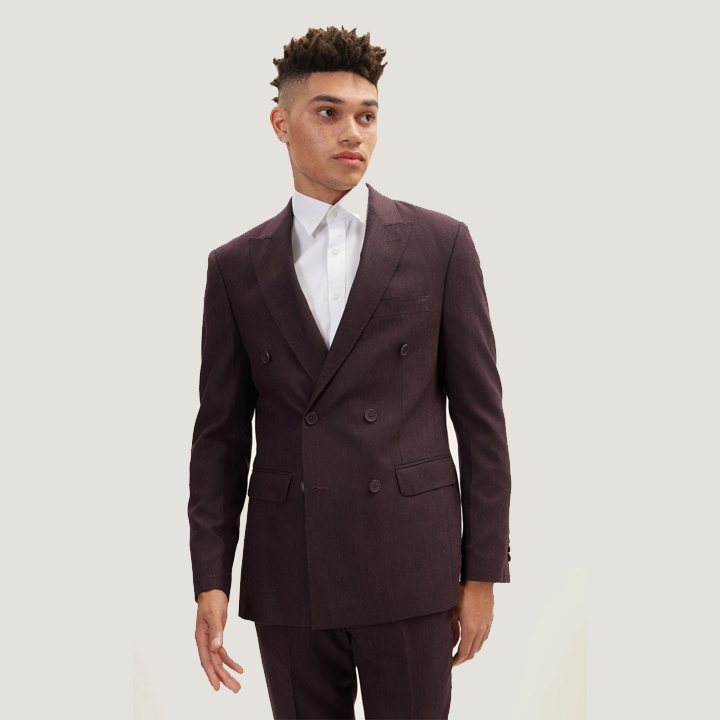 Ron Tomson Merino Wool Double Breasted Suit - Dark Burgundy - Renni